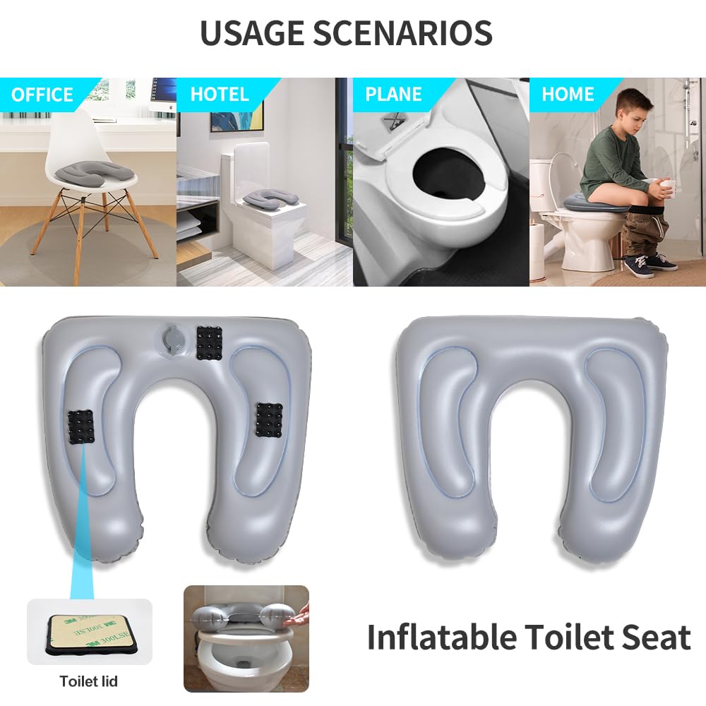 Nevife Raised Donut Pillow,Inflatable Toilet Seat Cushion,Height Adjustable Toilet Seat, PVC Commode Support Cushion for Adults,Seniors,Elderly, Disabled,Tailbone Pain Relief (Grey)