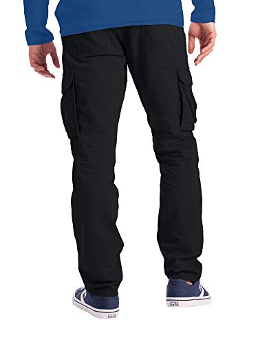 Mens Cargo Combat Work Pants 100% Cotton 6 Pockets Relaxed Fit Outdoor Hiking Cargo Workware Pants All Waist 32W-44W (34W x 32L, Black)