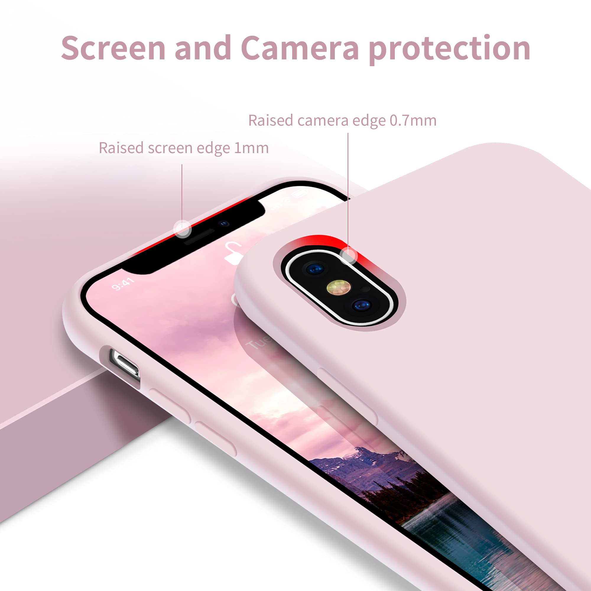 OTOFLY Liquid Silicone Gel Rubber Full Body Protection Shockproof Case for iPhone Xs/iPhone X,Anti-Scratch&Fingerprint Basic-Cases,Compatible with iPhone X/iPhone Xs 5.8 inch (2018), (Ice Pink)