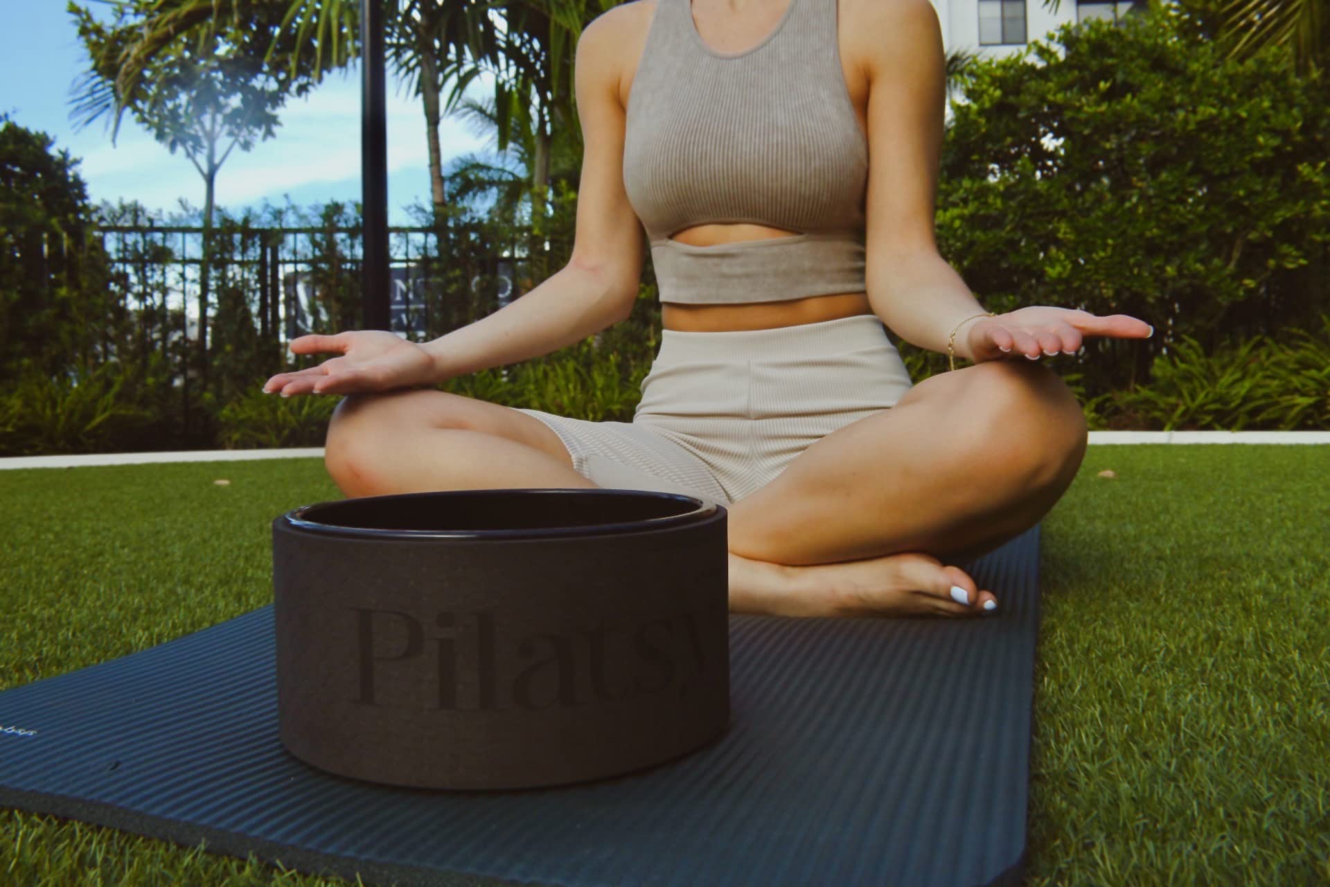 PILATSY Yoga Wheel Set – Pack of 3 Foam Rollers for Back Pain Massage, Stretch, Release, and Relief with Thick Padded Cushion for Better Pose & Backbend (Set of 3, Black)