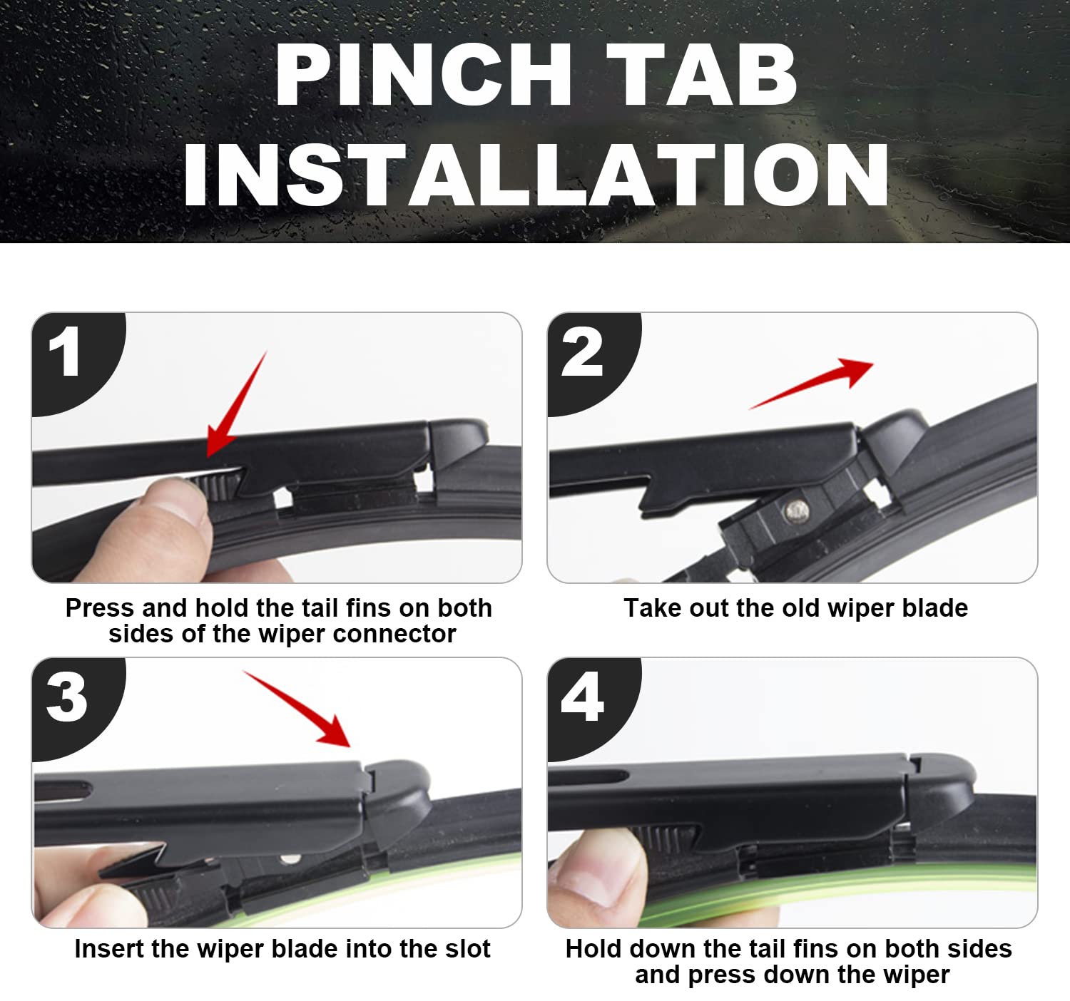 Original Front and Rear Windshield Wiper Blade Replacement Pinch Tab 26"+22"+11" for 2011-2017 Ford Explorer All Weather (Set of 3)