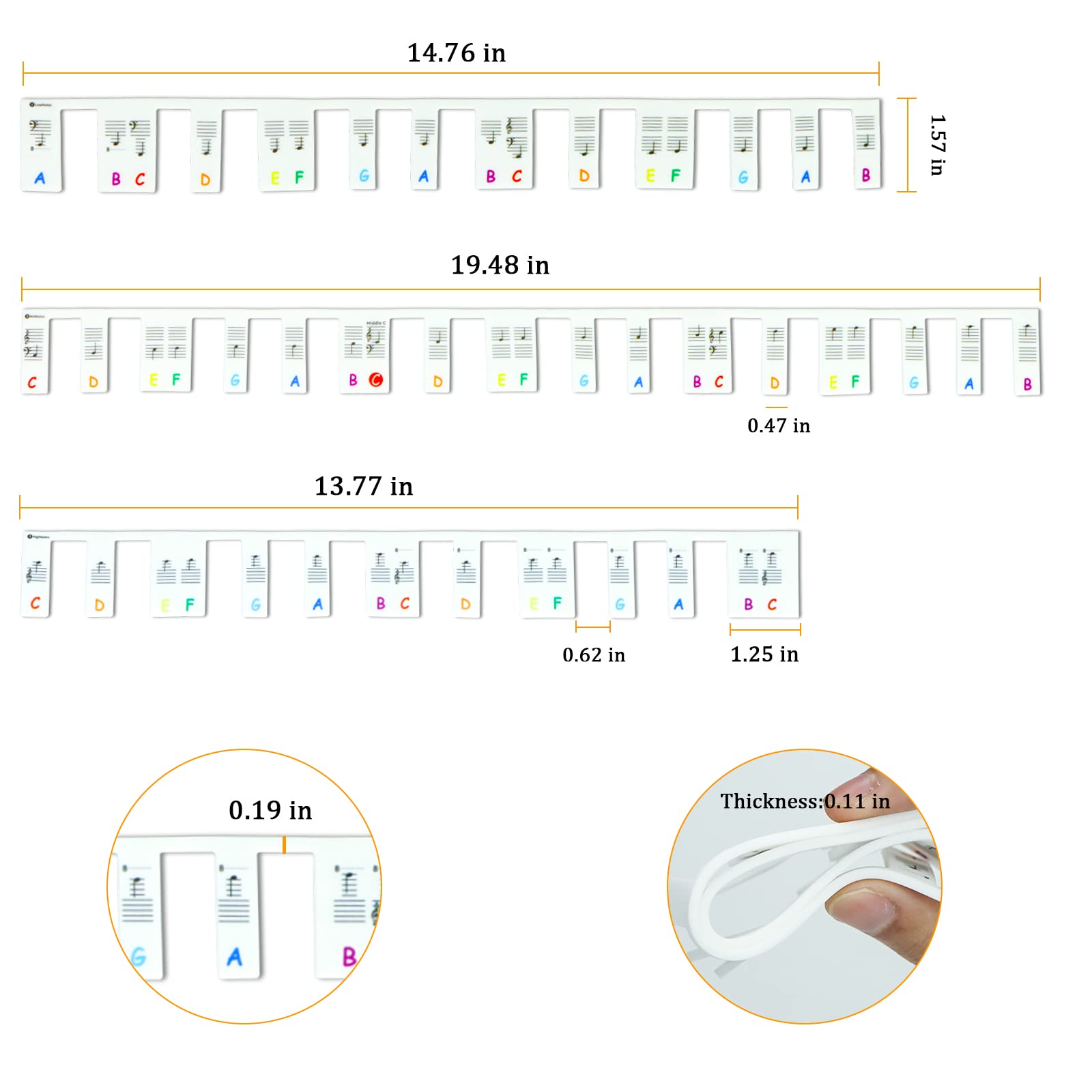 TinyHalo Removable 88-Keys Piano Keyboard Silicone Note Labels for Beginners Kids, Piano Notes Guide for Beginners to Master Piano Faster, No Need Stickers, Reusable, Easy to Install Comes with Piano