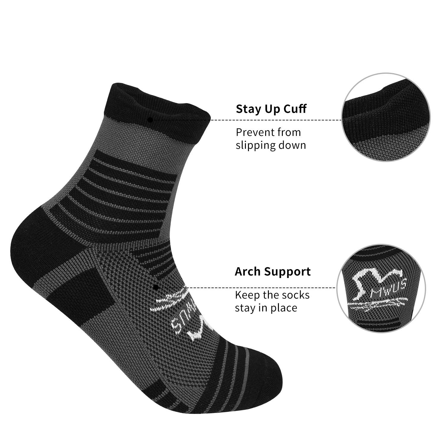 MWUS Women's Athletic Running Socks,6 Pairs Compression Hiking Moisture Wicking Crew Work Socks