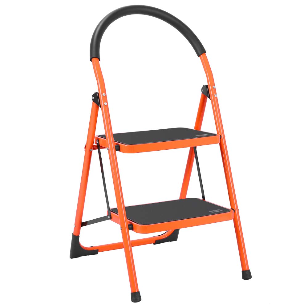 LUISLADDERS Step Ladder Folding Step Stool Anti-Slip Sturdy Steel Ladder 330lbs EN131 Lightweight with Handgrip Anti-Slip and Wide Pedal