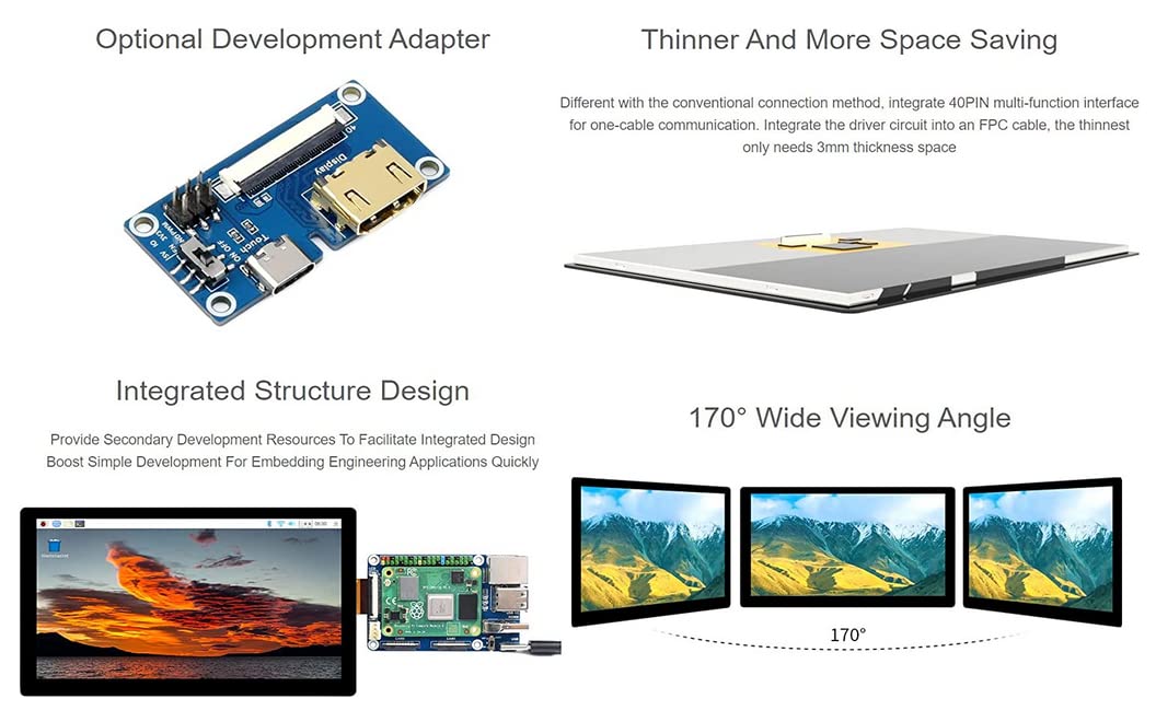 XYGStudy 7inch QLED 1024x600 Integrated Display Supports Raspberry Pi 4B/3B+/3B/2B/B+/A+/Zero/Zero W/WH/Zero 2W and Jetson Nano and Windows PC (No Touch), Thin and Light Design (70H-1024600-QLED-A)