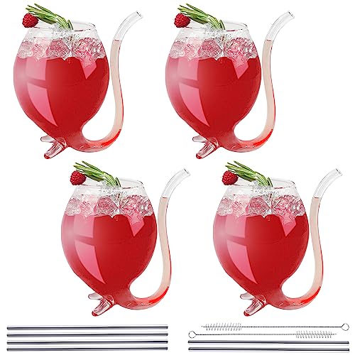 Montex Vampire Wine Glass 4pcs 12oz Creative Cocktail Glasses Built-in Straw fun Cocktail Glass for Wine Juice Party Glassware