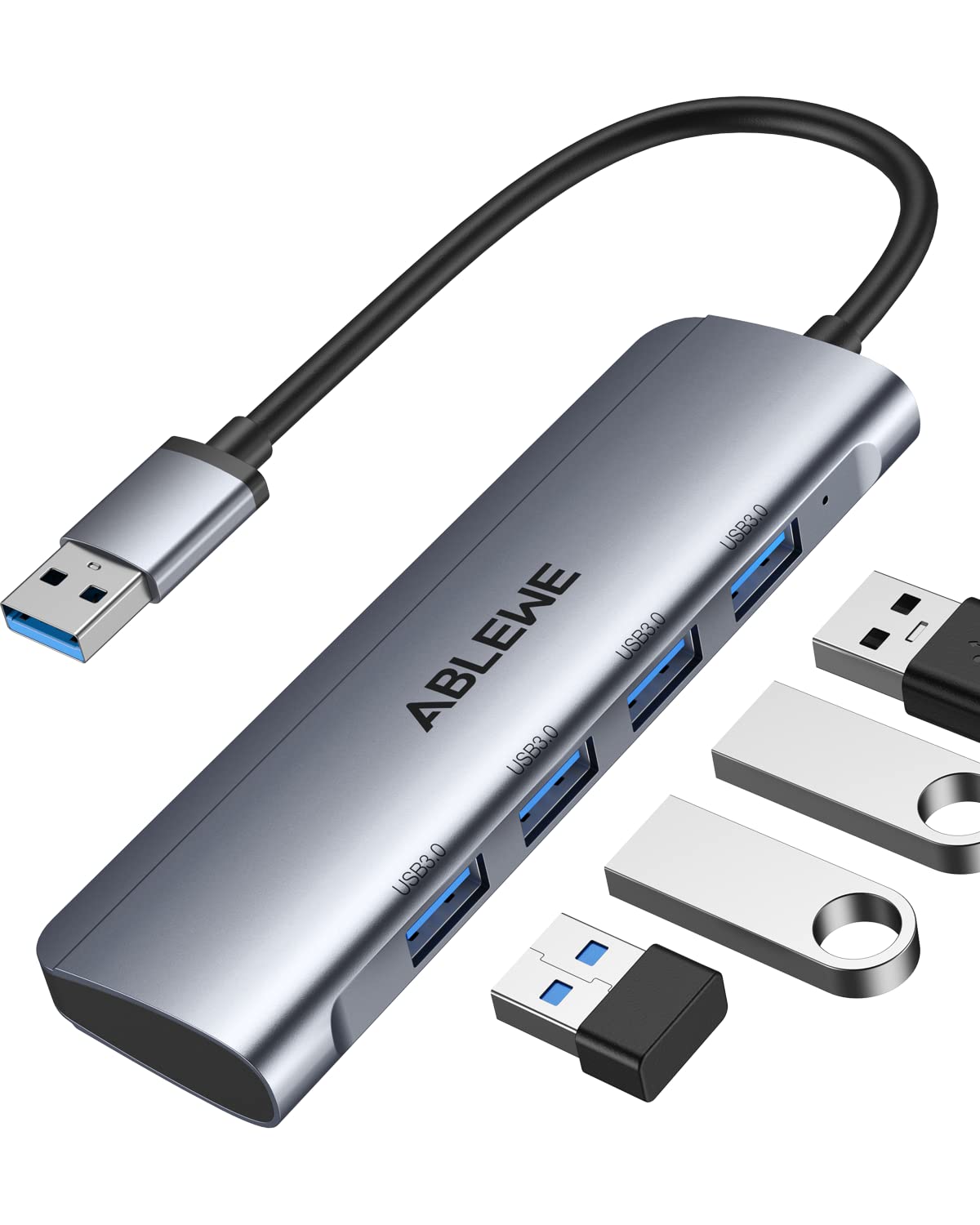 USB Hub, ABLEWE 4-Port USB Splitter for Laptop, Slim USB 3.0 Hub Keyboard and Mouse Adapter Compatible with PC, Laptop, MacBook Air, Mac Pro, iMac, Dell, Surface Pro, Flash Drive, Mobile HDD