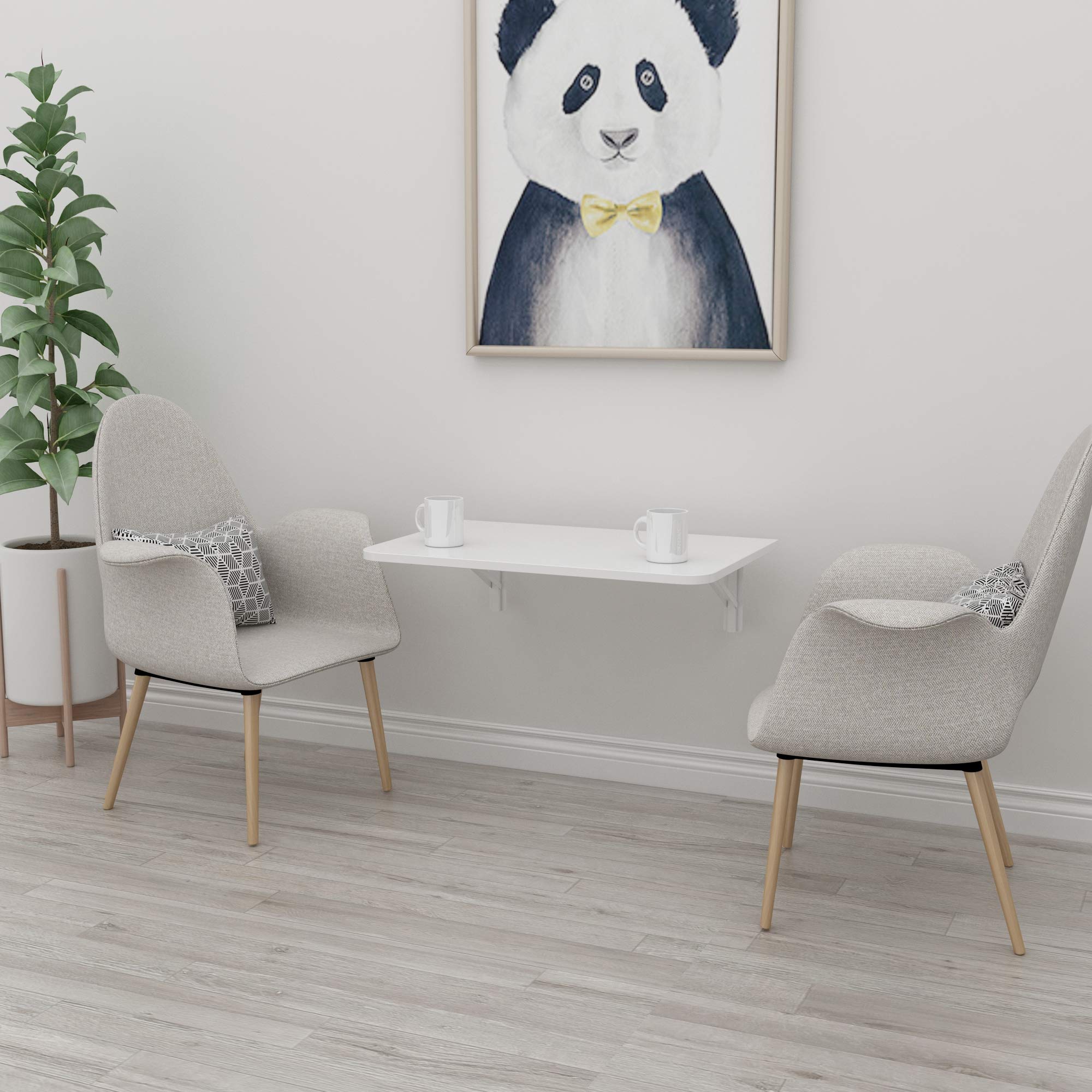 MCMACROS Wall Mounted Floating Folding Table, Drop Leaf Dining Table Small Wooden Desk for Office Home Kitchen(31.5" 23.6" (LW)), White