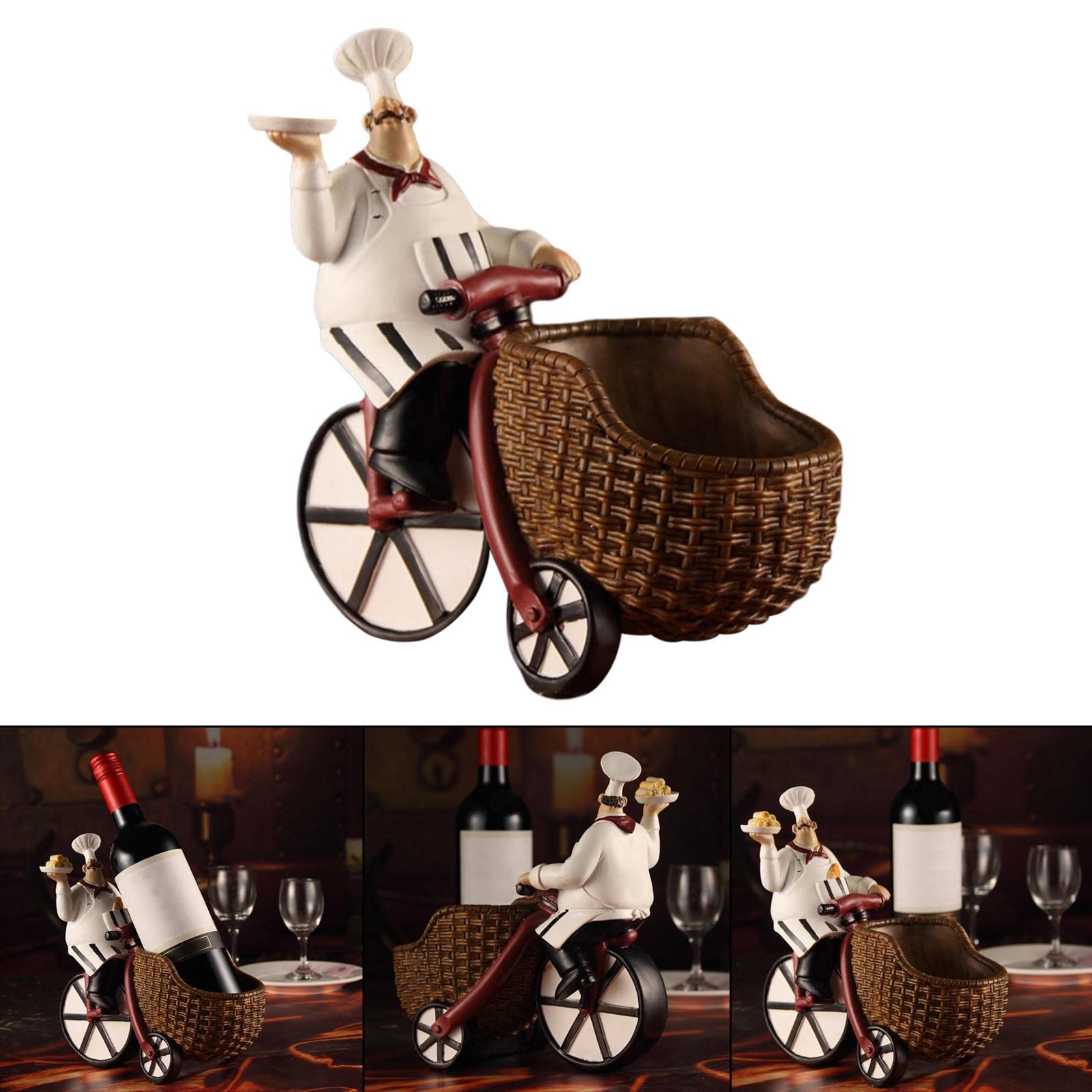 rockible Resin Crafts Wine Rack Chef Figurines Stylish Wine Bottle Holder Wine Storage Rack Liquor Holder for Kitchen Tabletop Home Dining Room Decor