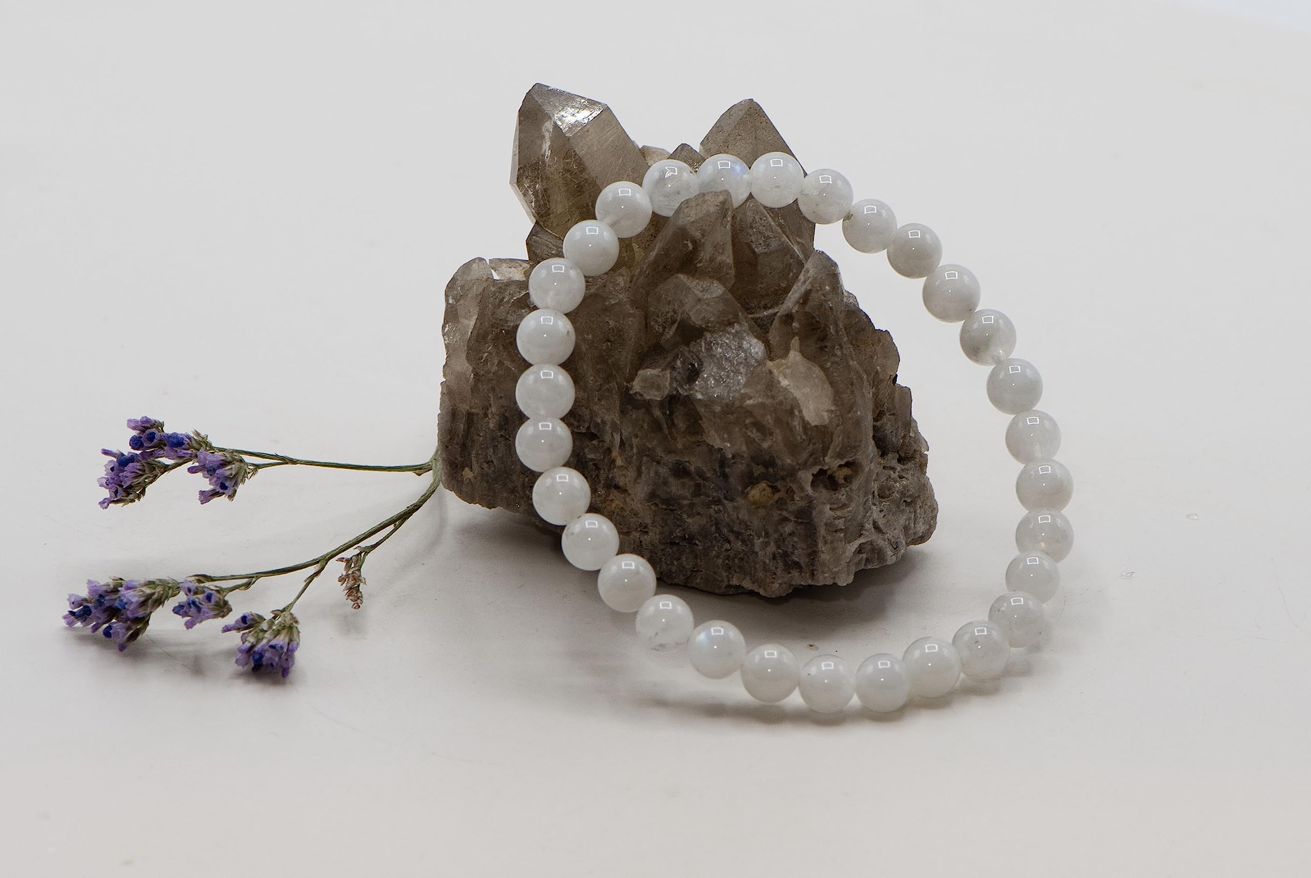LTC Designs Shiny 6mm Round Moonstone Stackable Stretch Bracelet, 7" for Men, Women,and Teens.