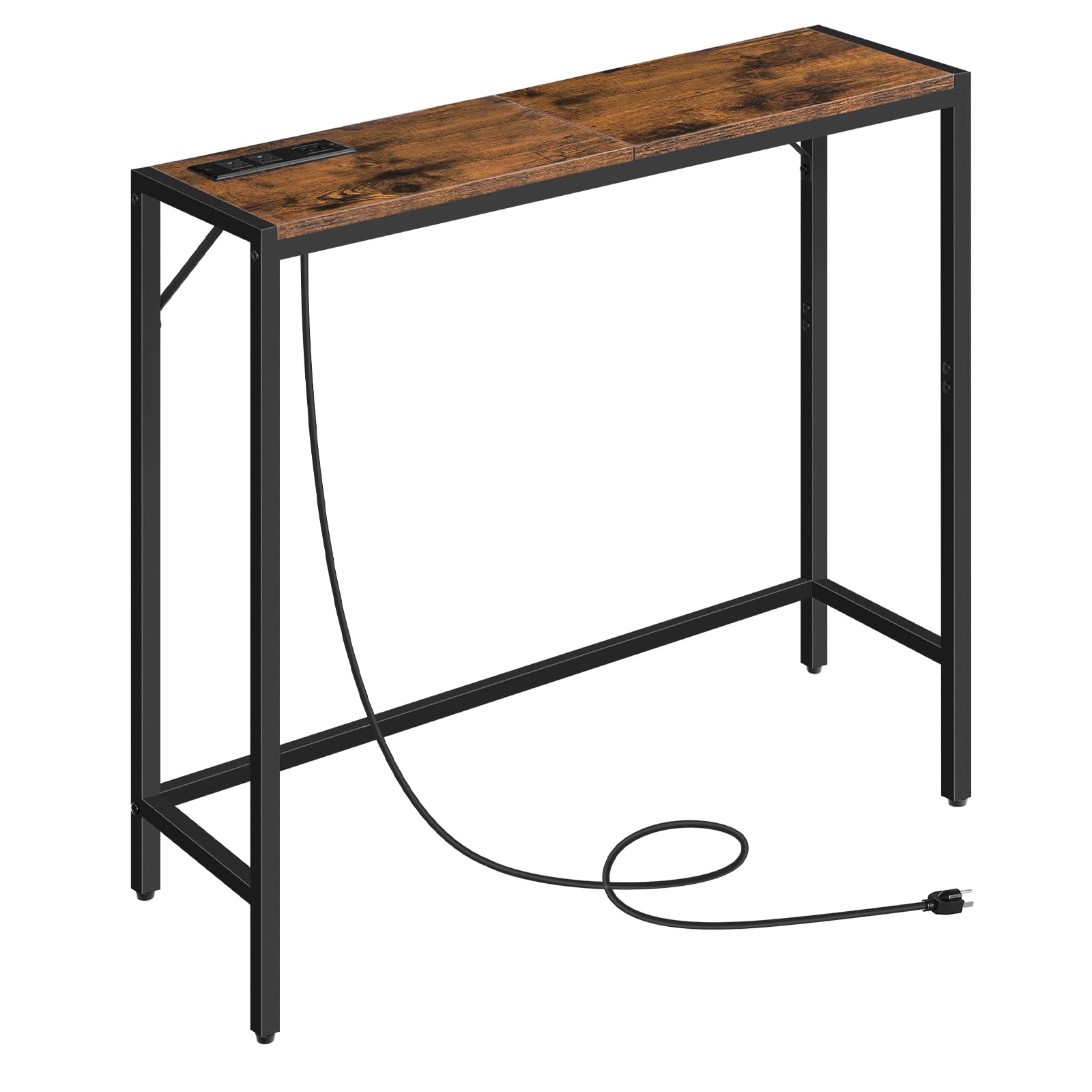 MAHANCRIS Console Table with Power Station, 30.1” Entryway Table, Behind Sofa Table, Industrial Style, Outlets and USB Ports, Sturdy, for Living Room, Entryway, Foyer, Corridor, Rustic Brown CTHR76E01