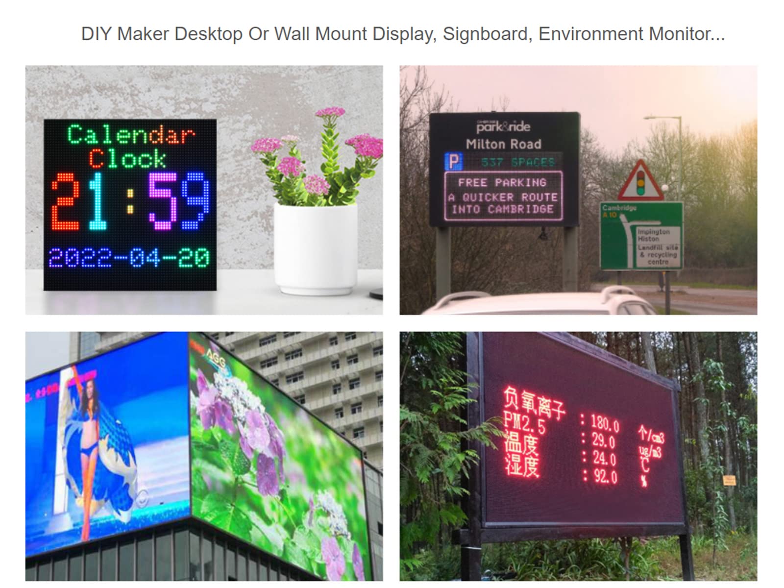 Waveshare RGB Full-Color LED Matrix Panel 3mm Pitch 64×64 Pixels 4096 Individual RGB LEDs Adjustable Brightness Compatible with Raspberry Pi