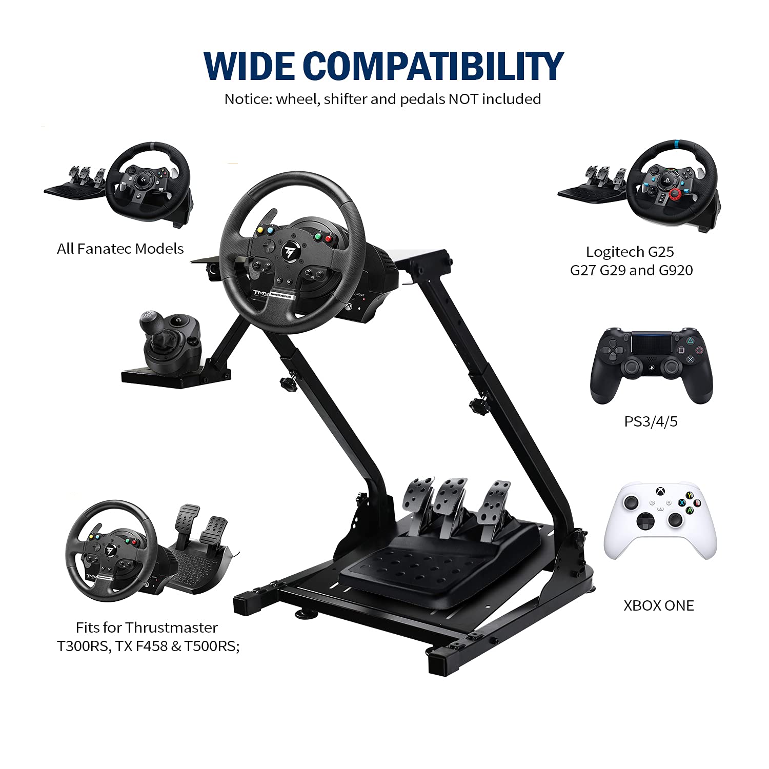 Pro Racing Wheel Stand for Logitech G920 G29, Premium Fully Adjustable Gaming Steering Wheel Stand, Upgrade 2 Side Shifter Mount - Compatible for Ferrari Thrustmaster Fanatec PS4 Xbox Racing Simulator