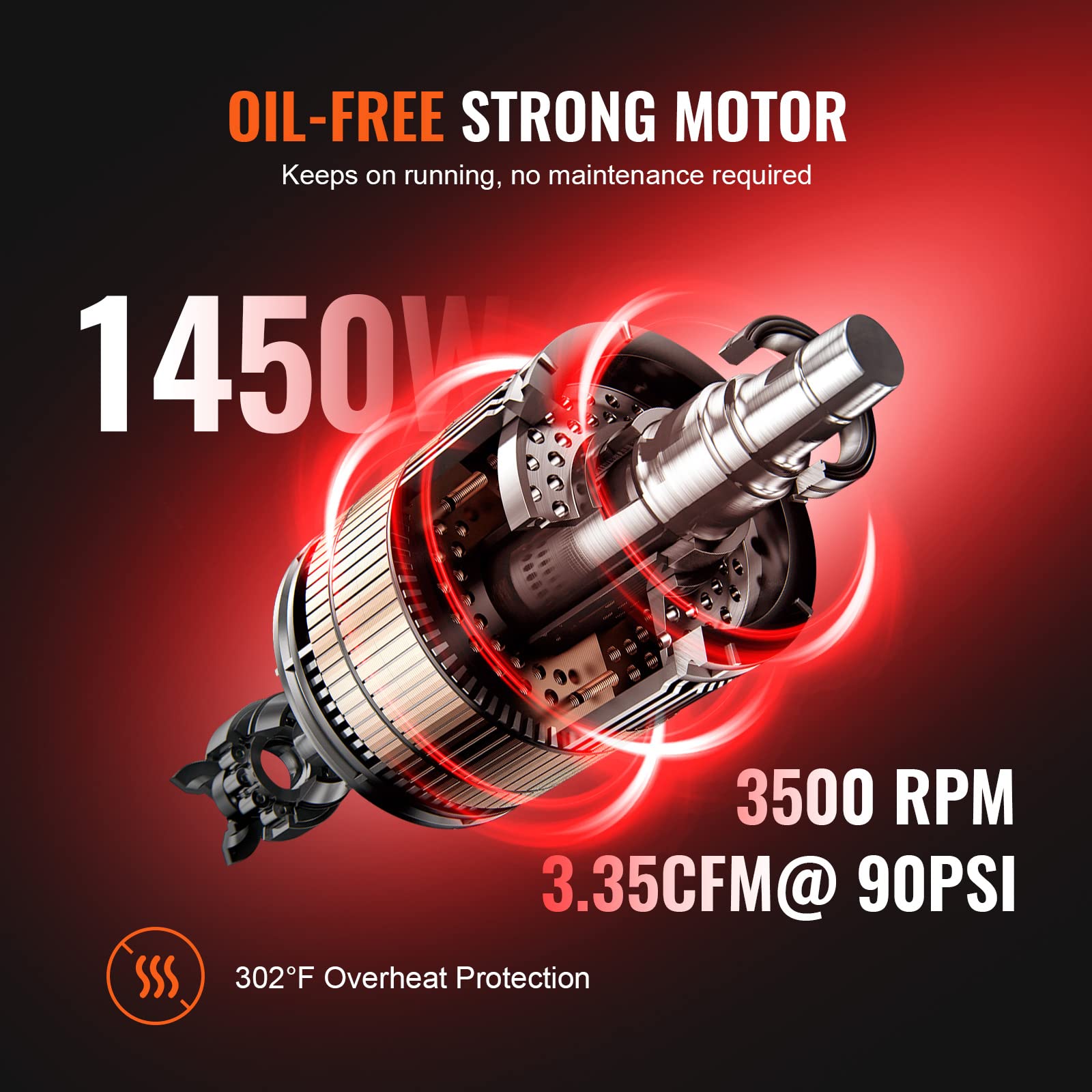 VEVOR 6.3 Gallon Air Compressor, 2 HP 3.35 CFM@ 90PSI Oil Free Air Compressor Tank & Max. 116PSI Pressure, 70 dB Quiet Compressor for Auto Repair, Tire Inflation, Spray Painting, Woodwork Nailing