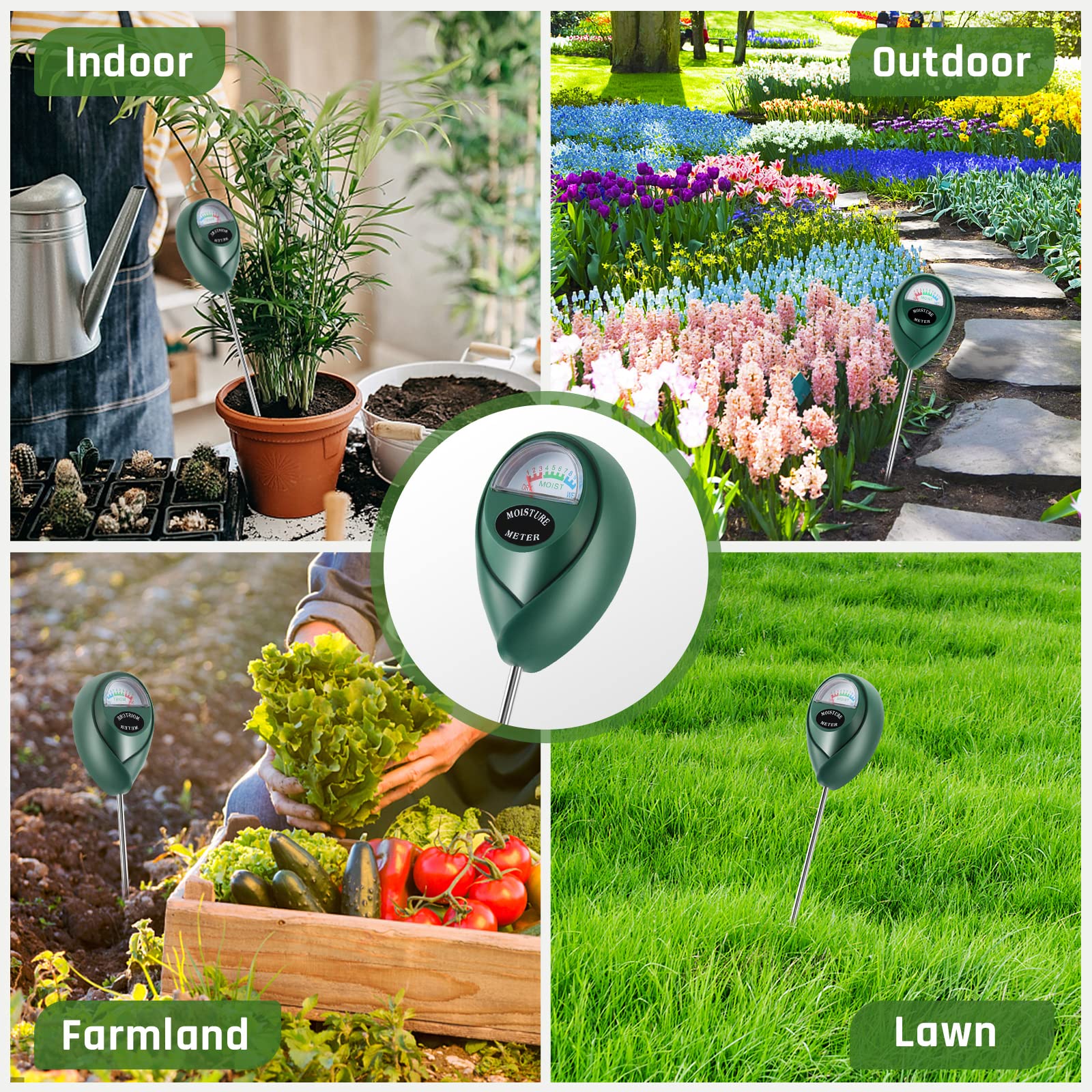 Thlevel Plant Moisture Meter, Plant Water Meter, Soil Moisture Meter for House Plants for Garden, Lawn, Farm, Indoor & Outdoor Use, No Batteries Required (2 Packs Green)