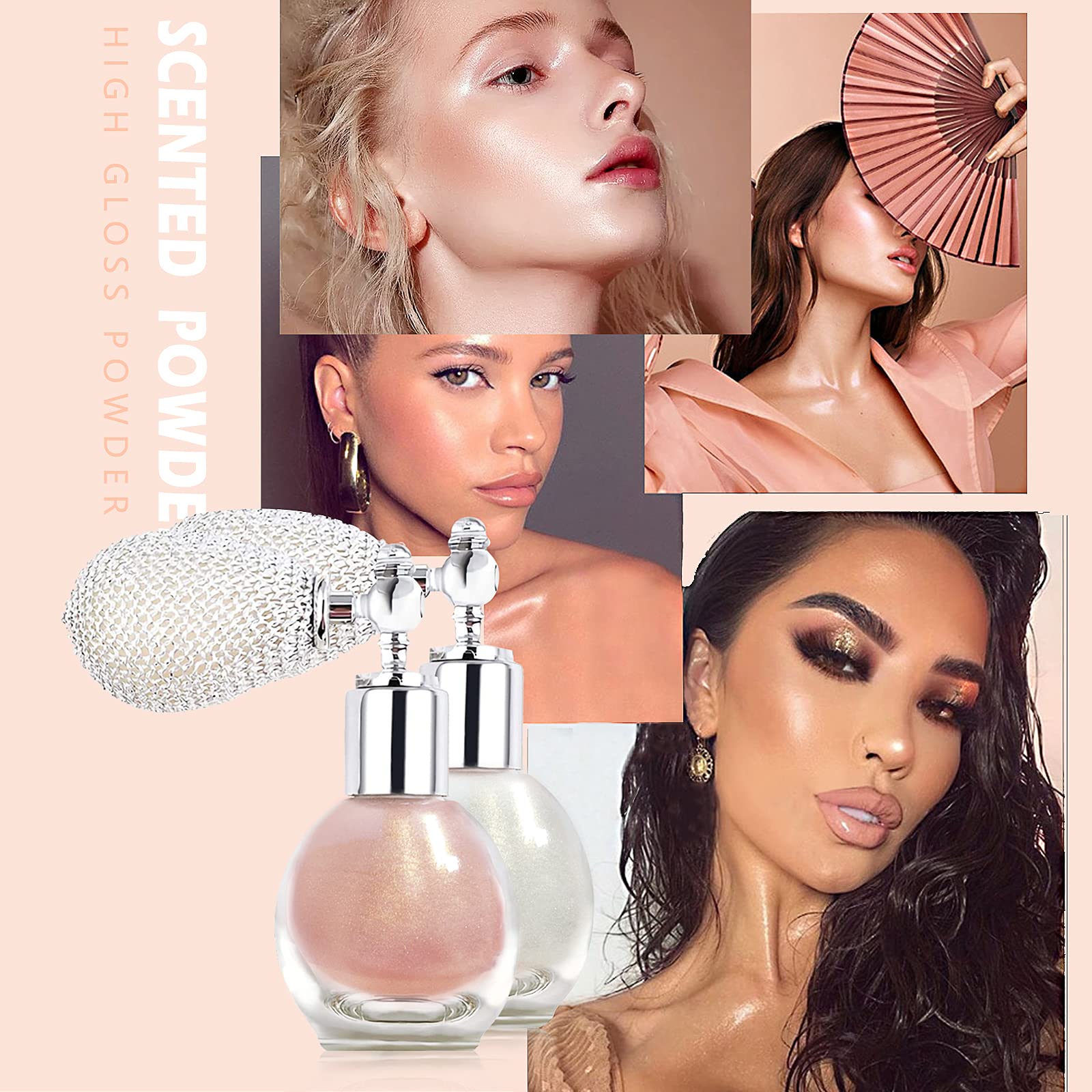 NewBang 2Pcs Highlighter Powder Spray,Glitter High Gloss Powder,Shimmer Sparkle Powder Makeup Spray, for Face Body Cosmetic