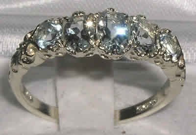 LetsBuyGold 925 Sterling Silver Real Genuine Aquamarine Womens Band Engagement Ring - Size 6