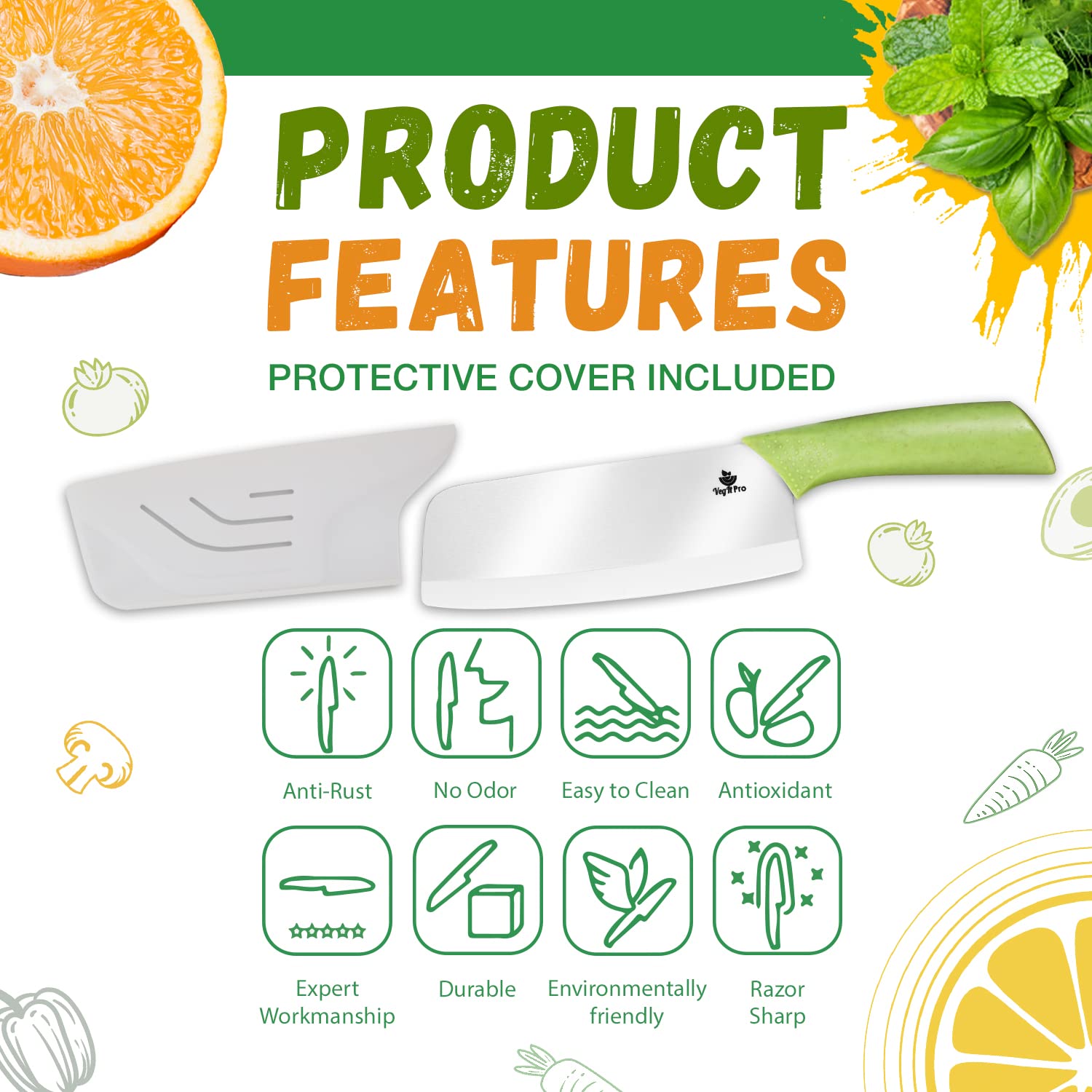 VegItPro 8" + 6.5" Vegetable Ceramic Blade Knives + Ceramic Knives for Cutting Lettuce + Vegetarian and Vegan Knife Set + Blade Protection Included