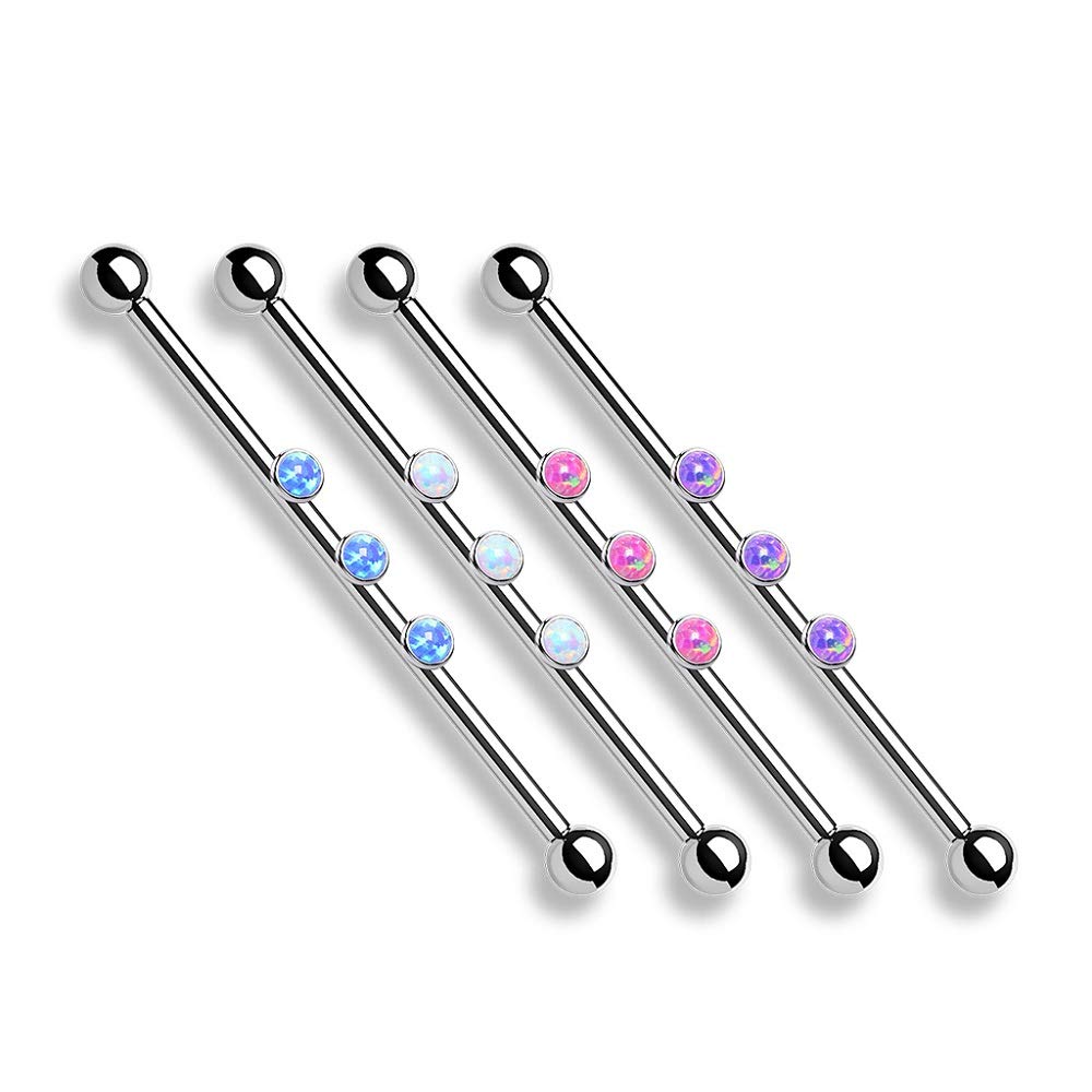 Pierced Owl 14G Stainless Steel Internally Threaded Triple Round Synthetic Opal Industrial Barbell (Purple)