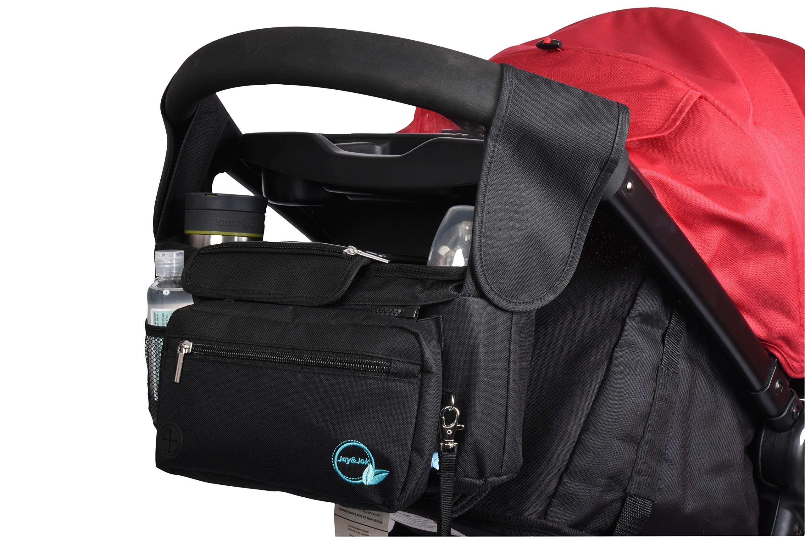mcyiqihai Jay&JOK Stroller Organizer Bag with Cup Holders, Wipe Dispenser, Detachable Bag, Mirror for Moms. Waterproof Changing Pad, Non-Slip & Shoulder Strap Fit All Baby and Pet Stroller