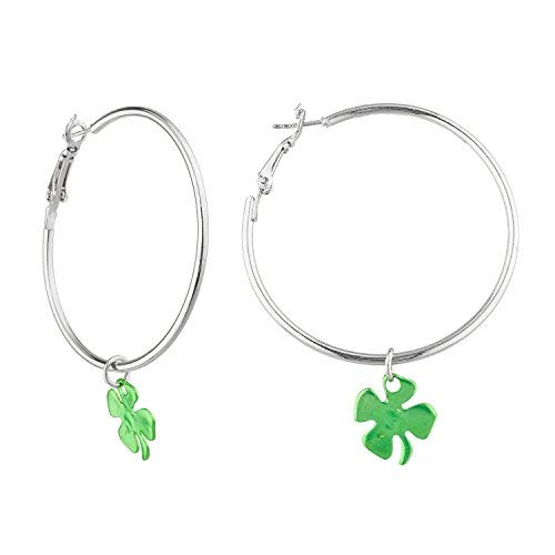 Lux Accessories Silver Tone Clover Charm Saint Patrick Inspired Loop Earrings