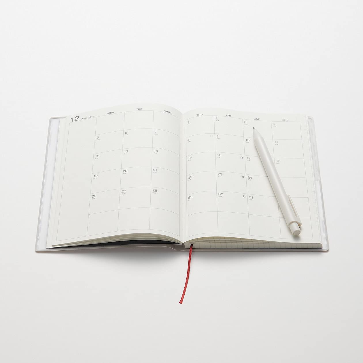 MUJI Monthly/Weekly Schedule Book 2022 B6 Size White Gray Beginning December 2021 Polyvinyl Chloride Cover Planner Scheduler
