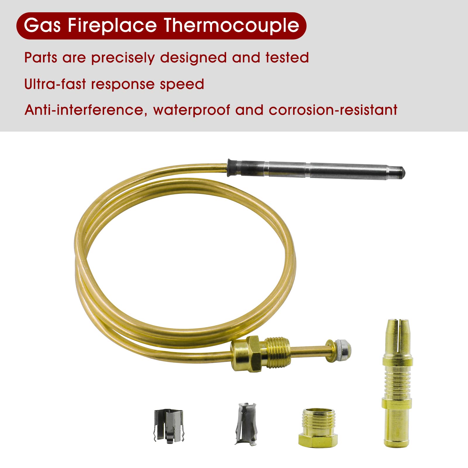 MENSI Thermocoupler for Robertshaw Thermostat Control Pilot Burner Assembly Replacement 1980-024 & 1980-036 Snap Fit Universal Thermocouple (24")