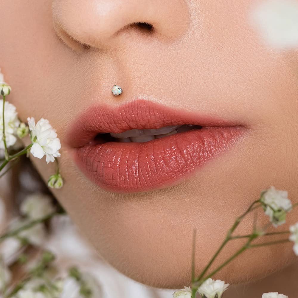 Pierced Owl 16-20GA G23 Implant Grade Titanium Threadless Push-in Claw Set Synthetic Opal Ball Top Flat Back Labret Monroe Lip Cartilage Helix Tragus Conch Ear Lobe Barbell Stud (White, 16GA (1.2mm))
