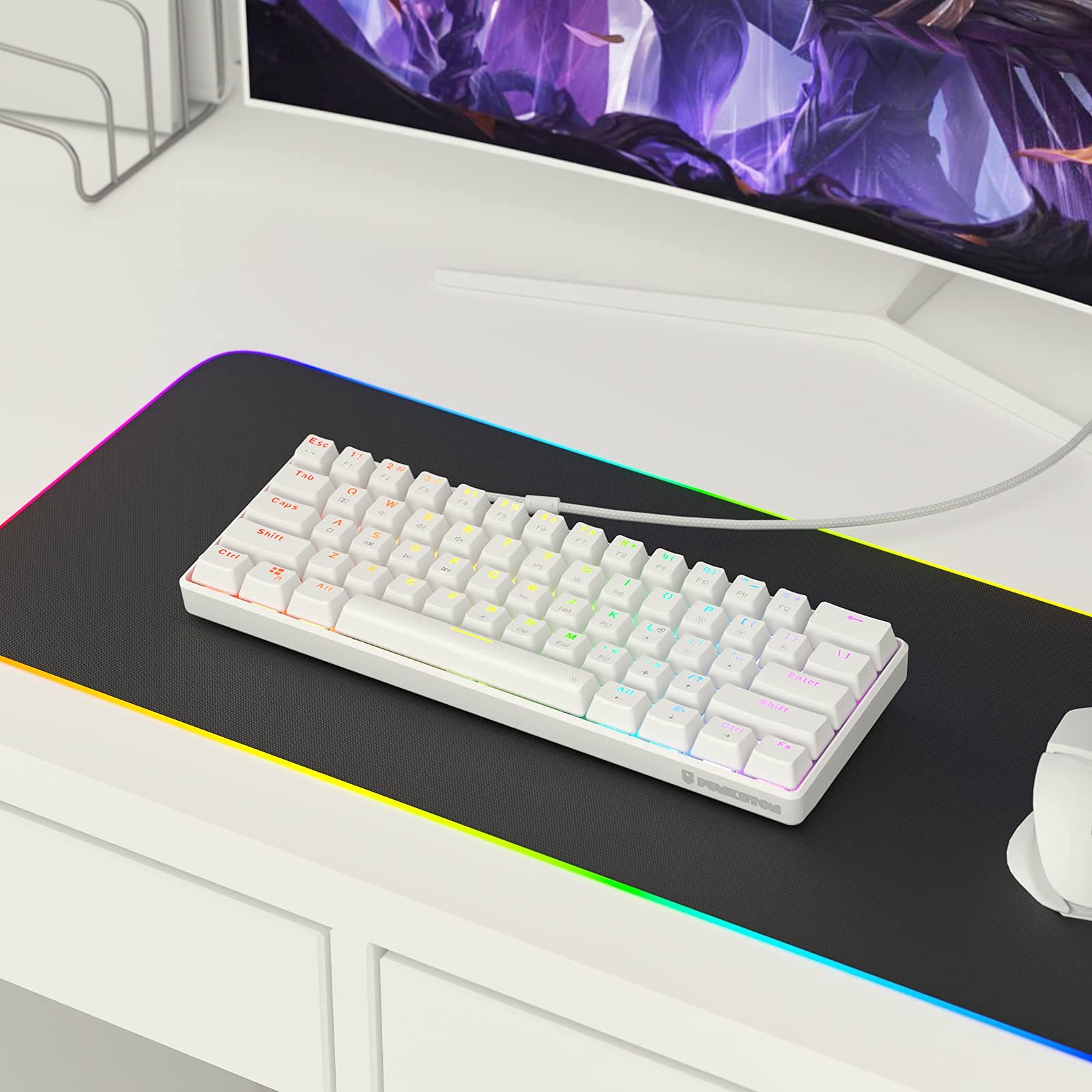 Punkston TH61 60% Mechanical Gaming Keyboard,RGB Backlit Wired Ultra-Compact Mini Mechanical Keyboard Full Keys Programmable White (Optical Brown Switch) (Renewed)