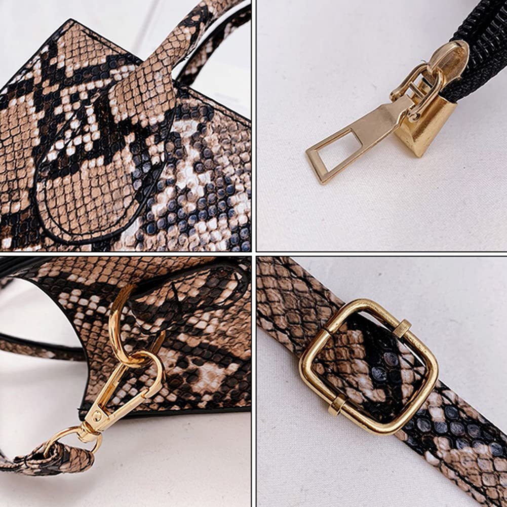 Retro Animal Snake Cow Print Women Messenger Handbag PU Top-Handle Shoulder Bags, Light Brown, 21 x 18 x 5cm