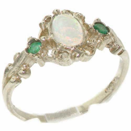 LetsBuyGold 925 Sterling Silver Real Genuine Opal and Emerald Womens Trilogy Engagement Ring - Size 6