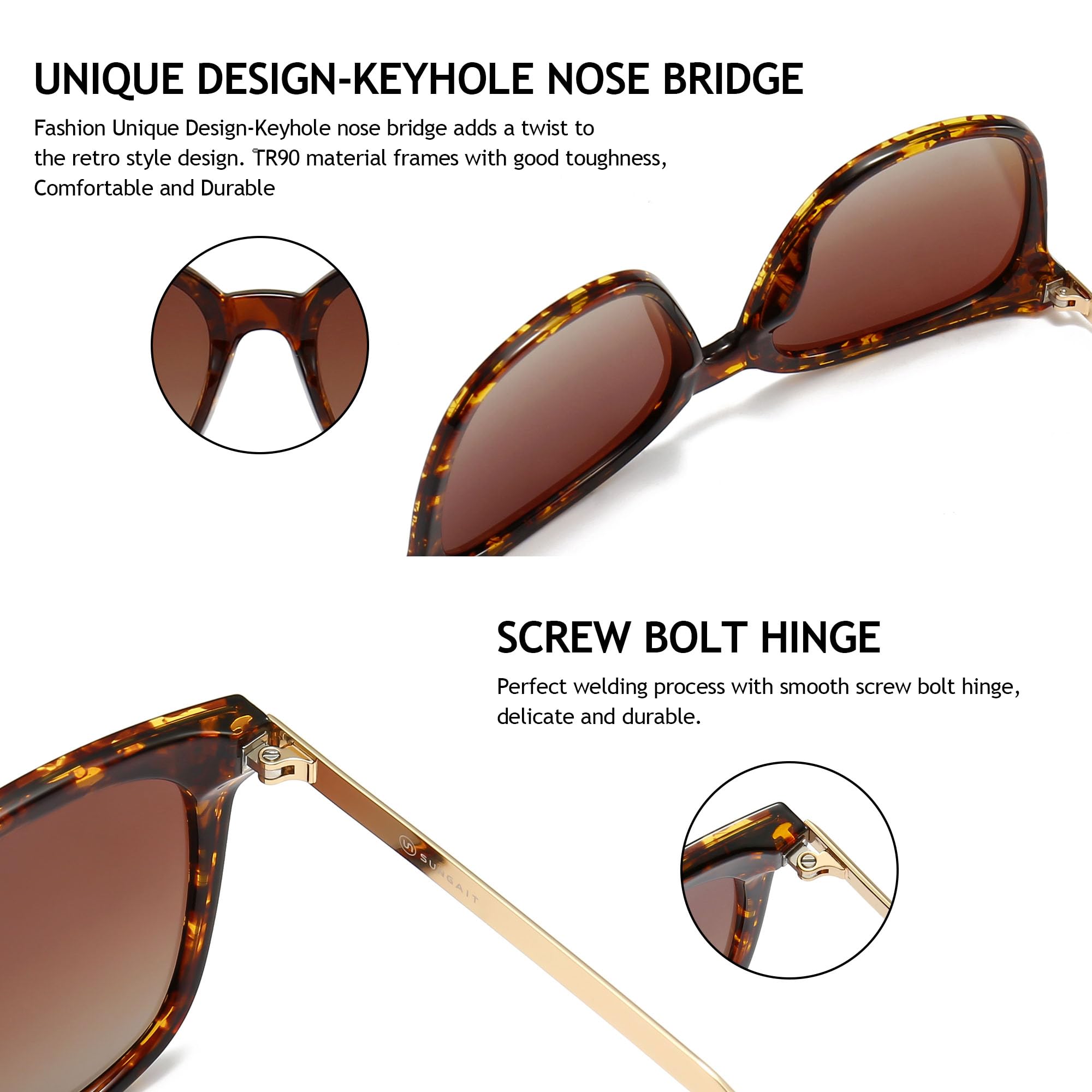 SUNGAIT Classic Square Sunglasses for Women Men Retro Round Polarized Shades Large Frame UV400 Sun Glasses