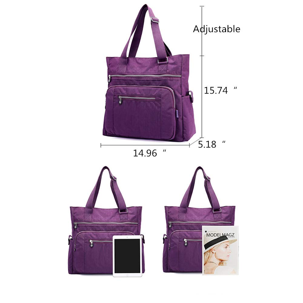 Multi Pocket Nylon Totes Handbag Large Shoulder Bag Travel Purse Bags For Women (X-Black)