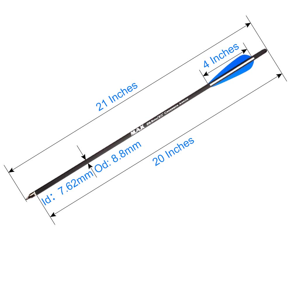 M.A.K 20" Crossbow Bolts Carbon Arrow Hunting Archery with 4" vanes Feather and Replaced Tips (12 pcs)