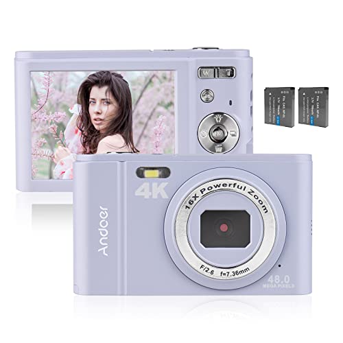 mewmewcat Mini Digital cameraPortable Digital Camera 48MP 4K 2.8-inch IPS Screen 16X Zoom Self-Timer 128GB Extended Memory Face Detection-Shaking with 2pcs Batteries Hand Strap Carry Pouch