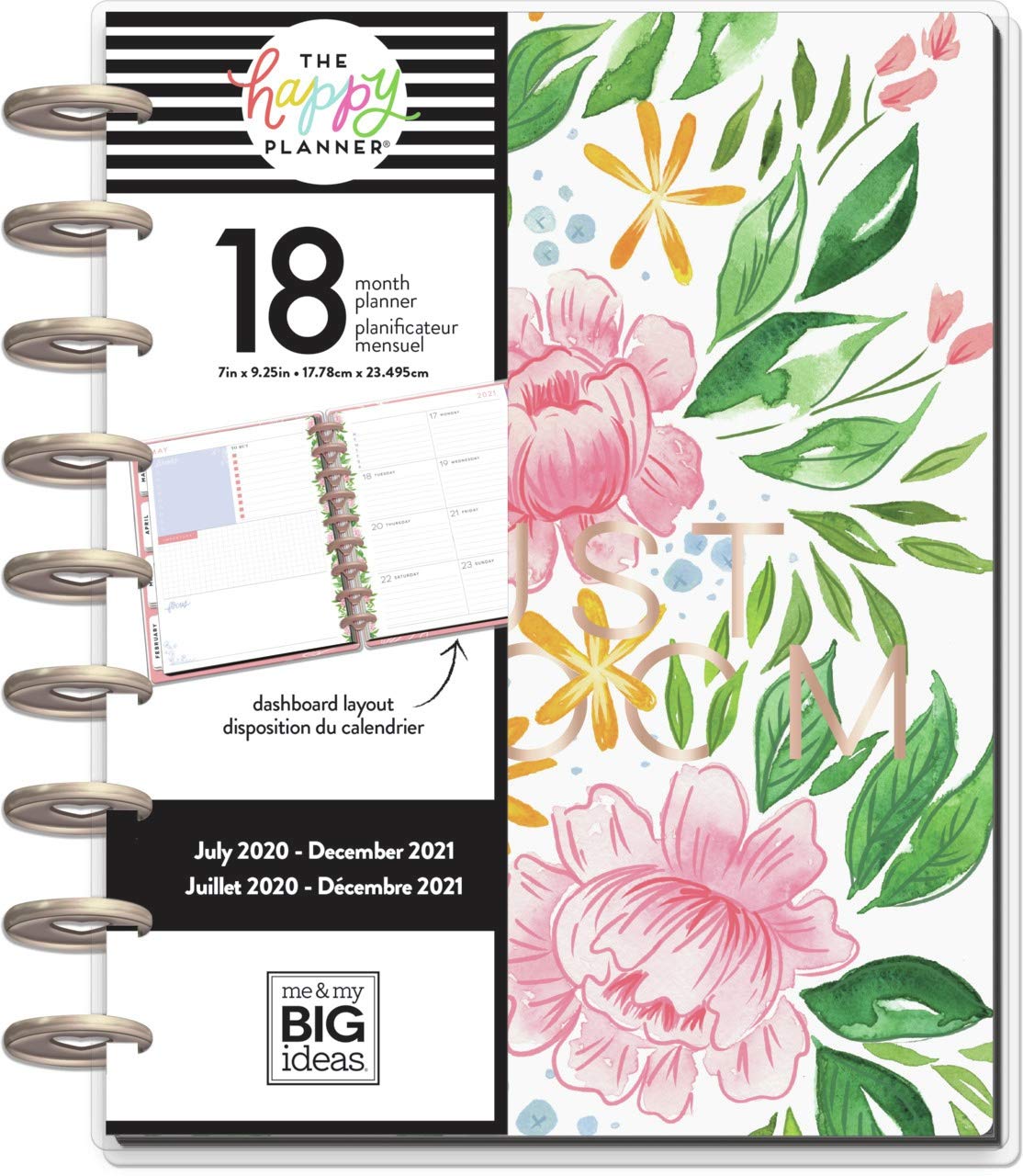 Me & My Big Ideas Happy Planner MED 18 DET, Detailed Florals, July 2020-Dec 2021