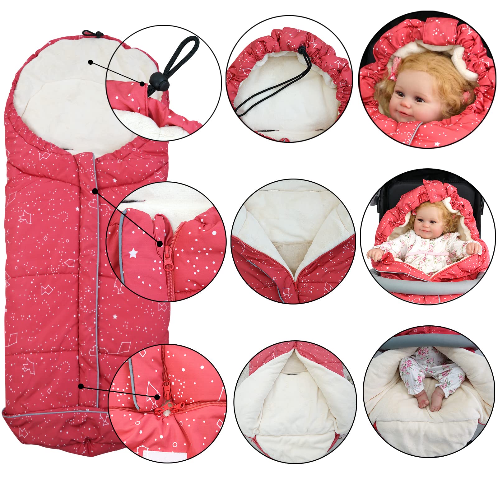 weallbuy Baby Bunting Bag for Strollers, Sleeping Bag with Pattern, 40 * 22.4 Inches Winter Footmuff for Toddler 0-36 Months (Constellation)