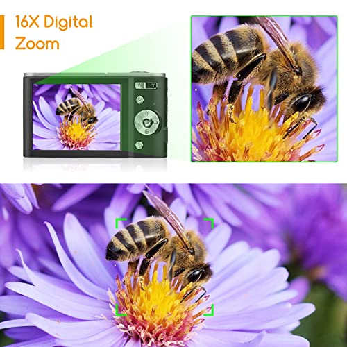 mewmewcat Mini Digital cameraPortable Digital Camera 48MP 4K 2.8-inch IPS Screen 16X Zoom Self-Timer 128GB Extended Memory Face Detection-Shaking with 2pcs Batteries Hand Strap Carry Pouch