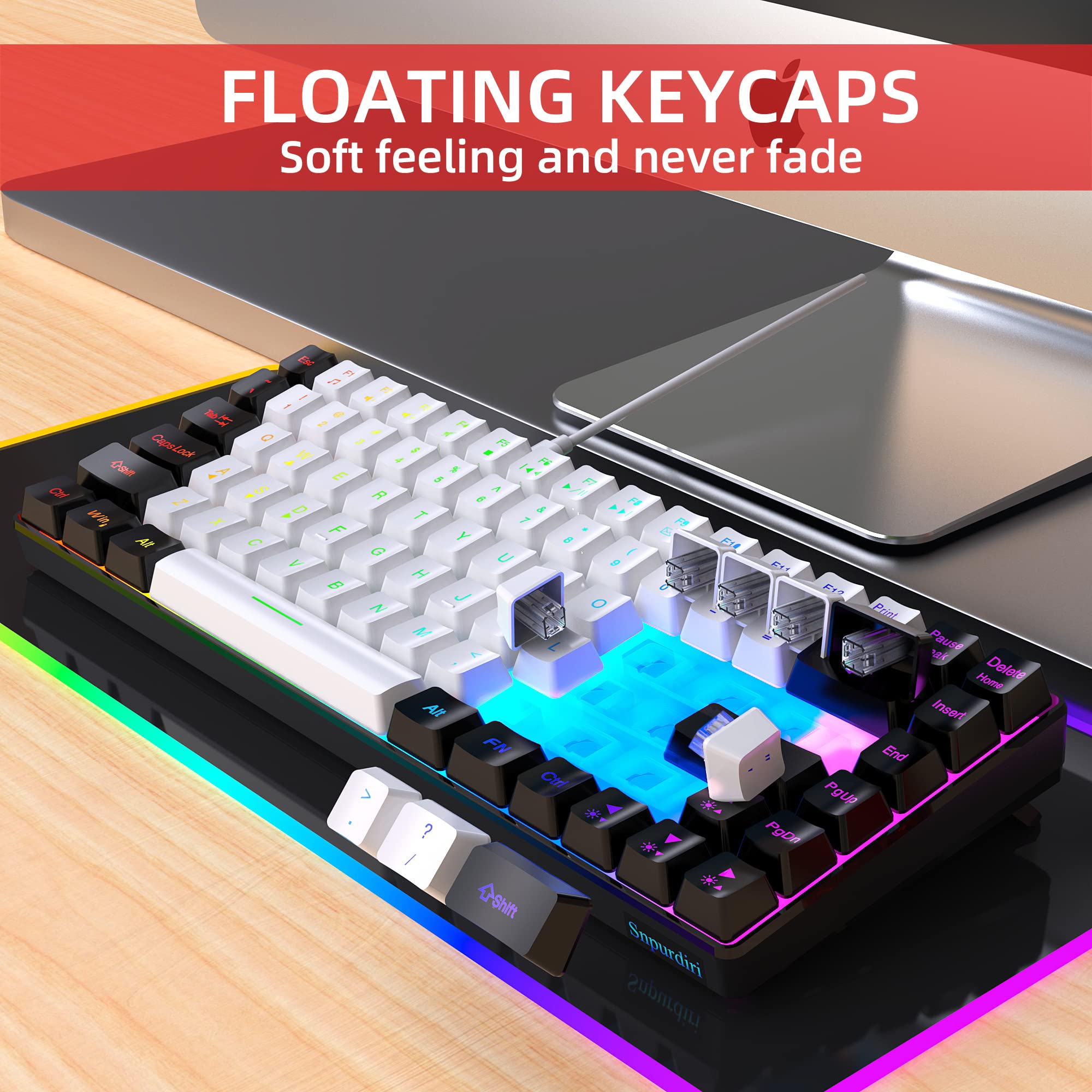 Snpurdiri Wired Gaming Keyboard, Rainbow Backlit Mini Gaming Keyboard, Compact Ergonomic Keyboard for Windows, PC, Laptop, Gaming (84 Keys, Black)