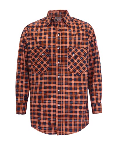 TICOMELA FR Shirt for Men Flame Resistant Shirts 6.5oz Light Weight Orange/Black Plaid Men's Fire Retardant Snap Shirts