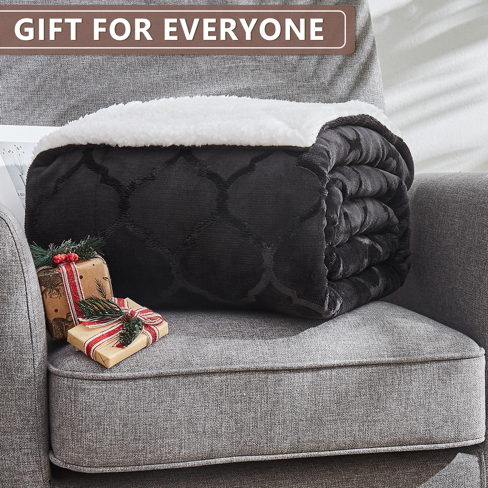 L'AGRATY Sherpa Throw Blanket - Fleece Fluffy Warm Blanket for Couch - 50''x60'' Double Reversible Thick Plush Blanket for Bed - Fuzzy Throw Plaid Checkerboard Blanket for Sofa (Red - Black)