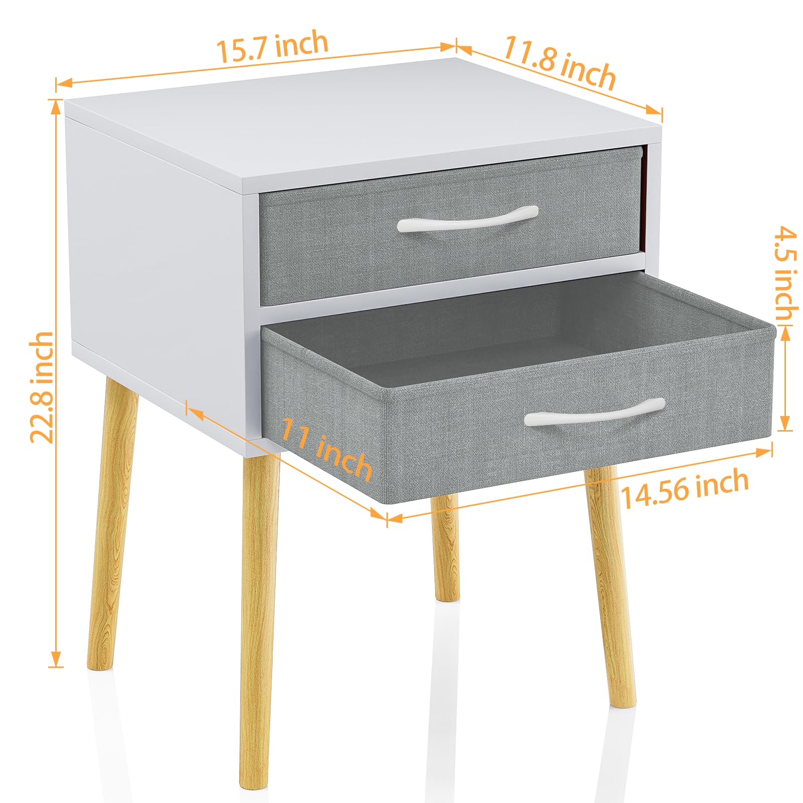 LIONONLY Nightstand with Drawer, Modern White Night Stand with Solid Wood Legs, Bedside Tables Bedroom Nightstand Side Tables with Storage Shelf for Bedroom Furniture,Ideal for Home
