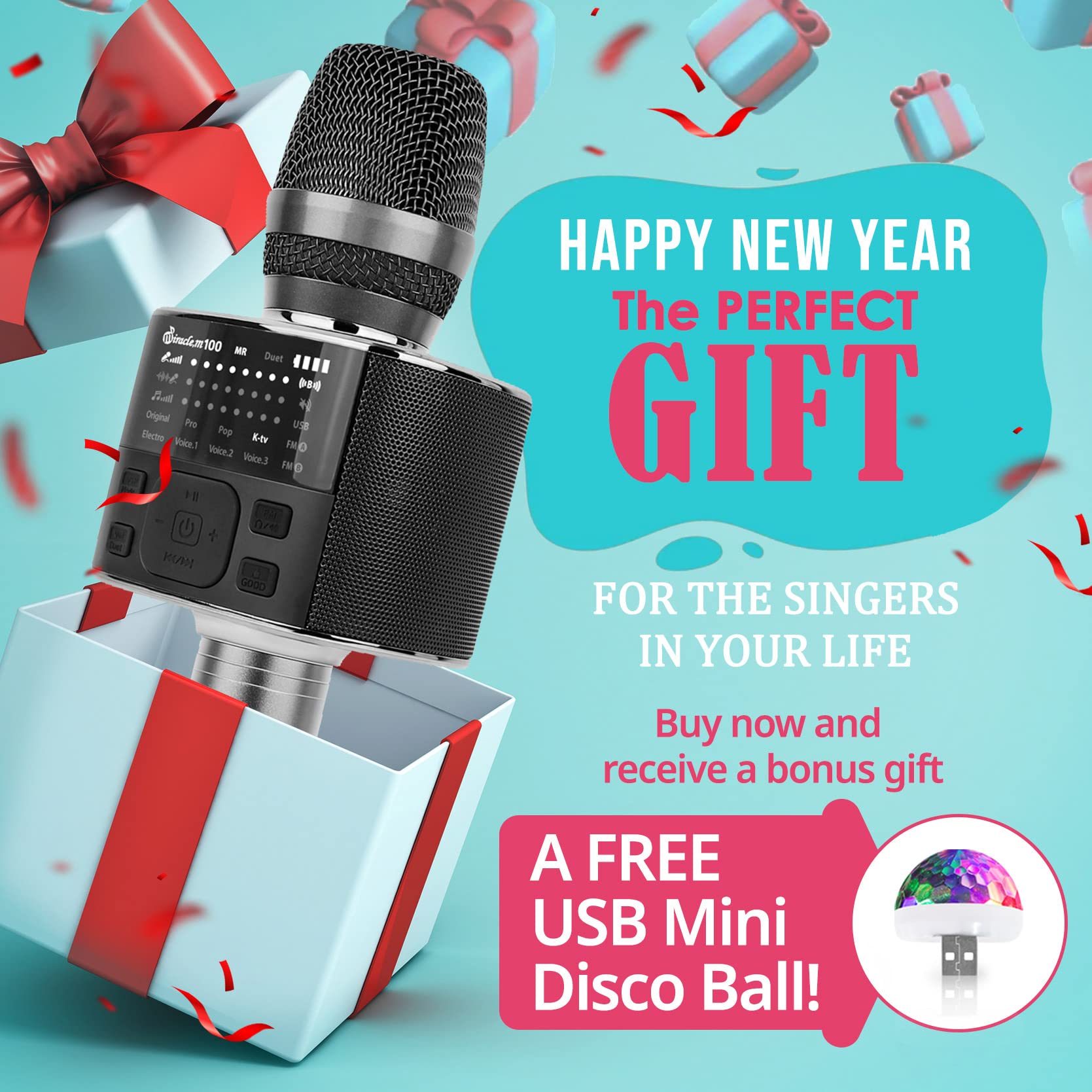 M100 - Bluetooth Karaoke Microphone, Carpool Karaoke Microphone, Bluetooth Microphone Wireless, Portable Handheld Karaoke Mic and Speaker with LED Screen, Wireless Microphones for Kids and Adults