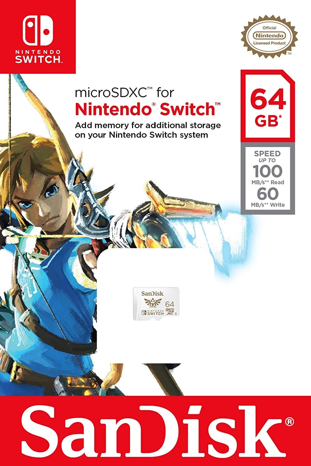 SanDisk 64GB Nintendo Swtich MicroSDXC Memory Card Works with Nintendo Switch OLED Model (SDSQXAT-064G-GNCZN) U3, Class 10, 4K UHD Bundle with (1) Everything But Stromboli MicroSDHC & SD Card Reader