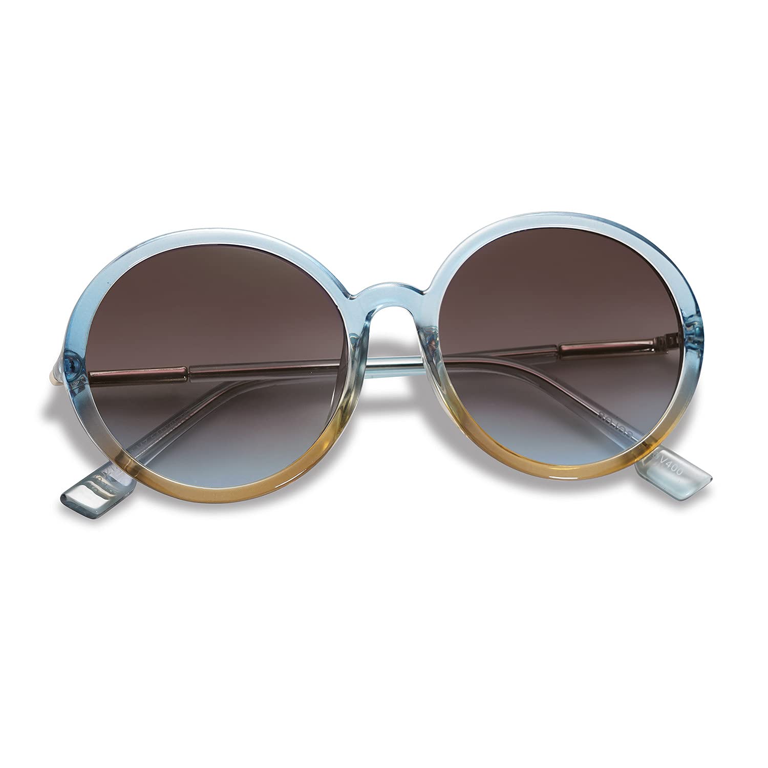 SOJOS Vintage Round Sunglasses for Women Classic Retro Designer Style SJ2121 with Transparent Blue Yellow Frame Gradient Grey Lens