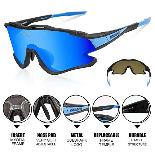 Queshark Sports Cycling Sunglasses 4 Lens Anti UV400 for Men Women HD Polarized