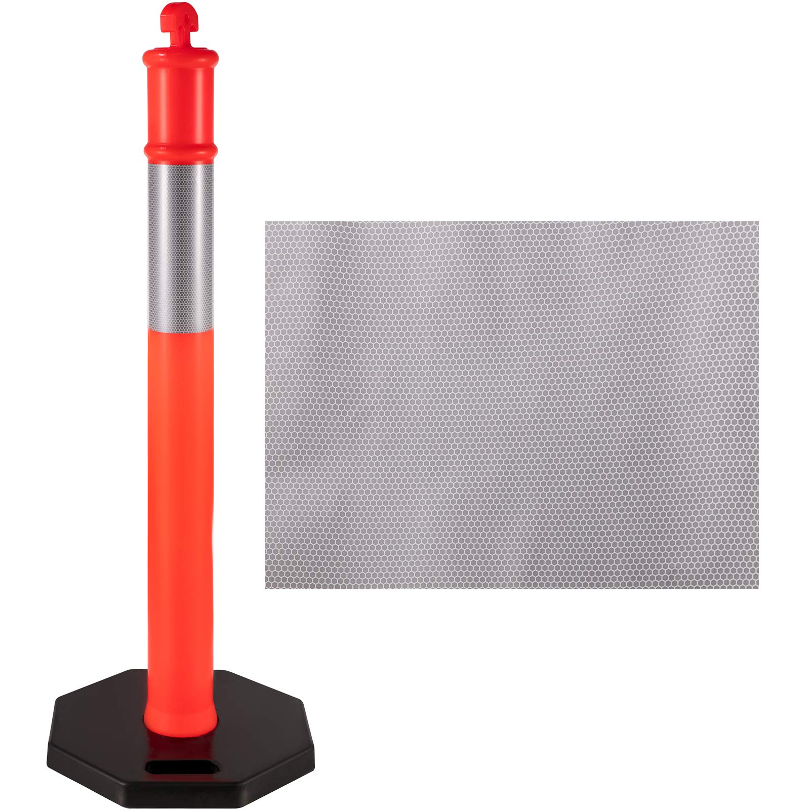VEVOR 12Pack Traffic Delineator Posts 44 Inch Height, Channelizer Cones Post Kit 10 inch Reflective Band, Delineators Post with Rubber Base 16 inch for Construction Sites, Facility Management etc