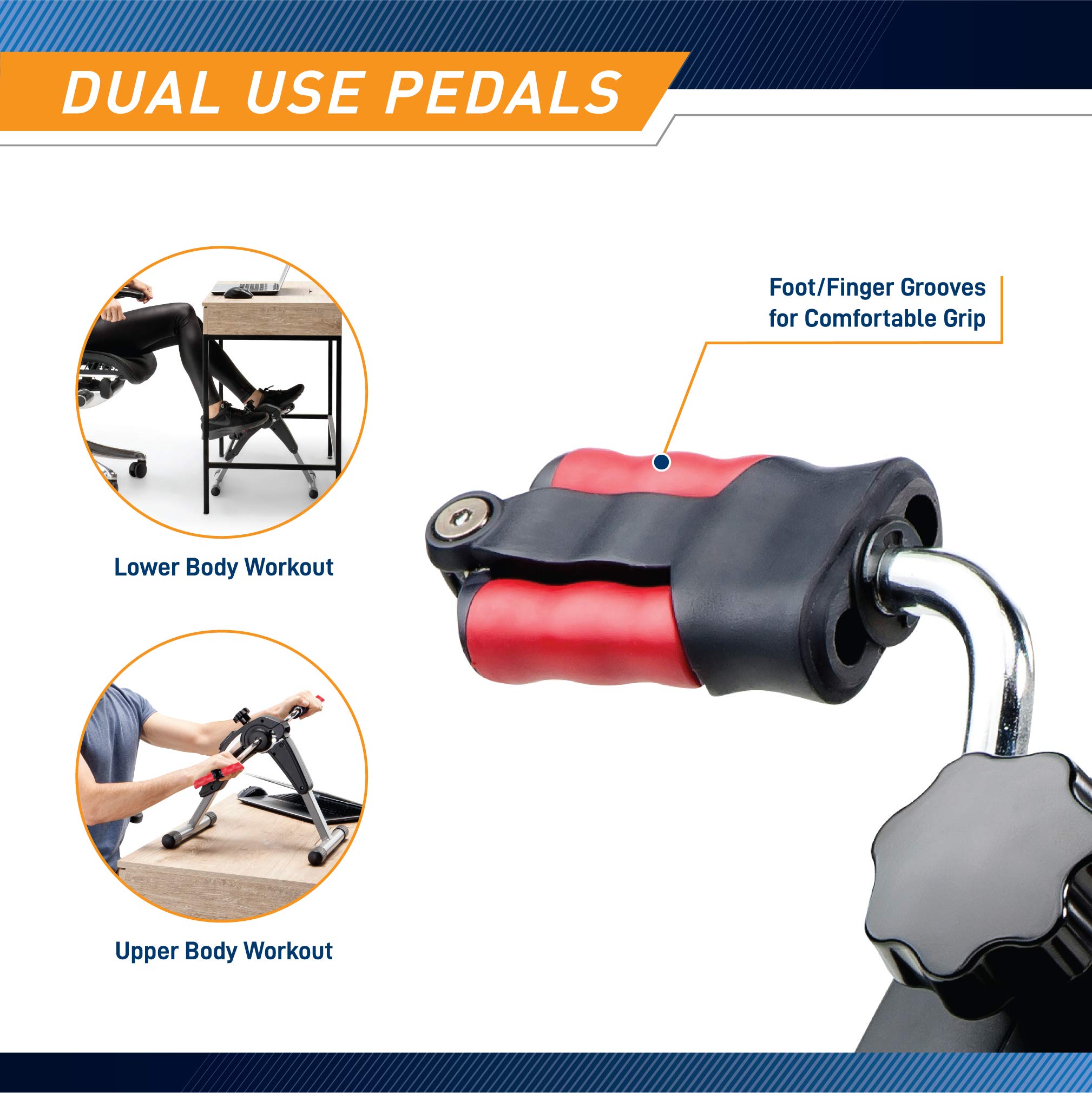 Marcy Portable Mini Magnetic Cardio Cycle Under Desk Bike Pedal Exerciser for Home Gym and Office NS-914, Black-Silver