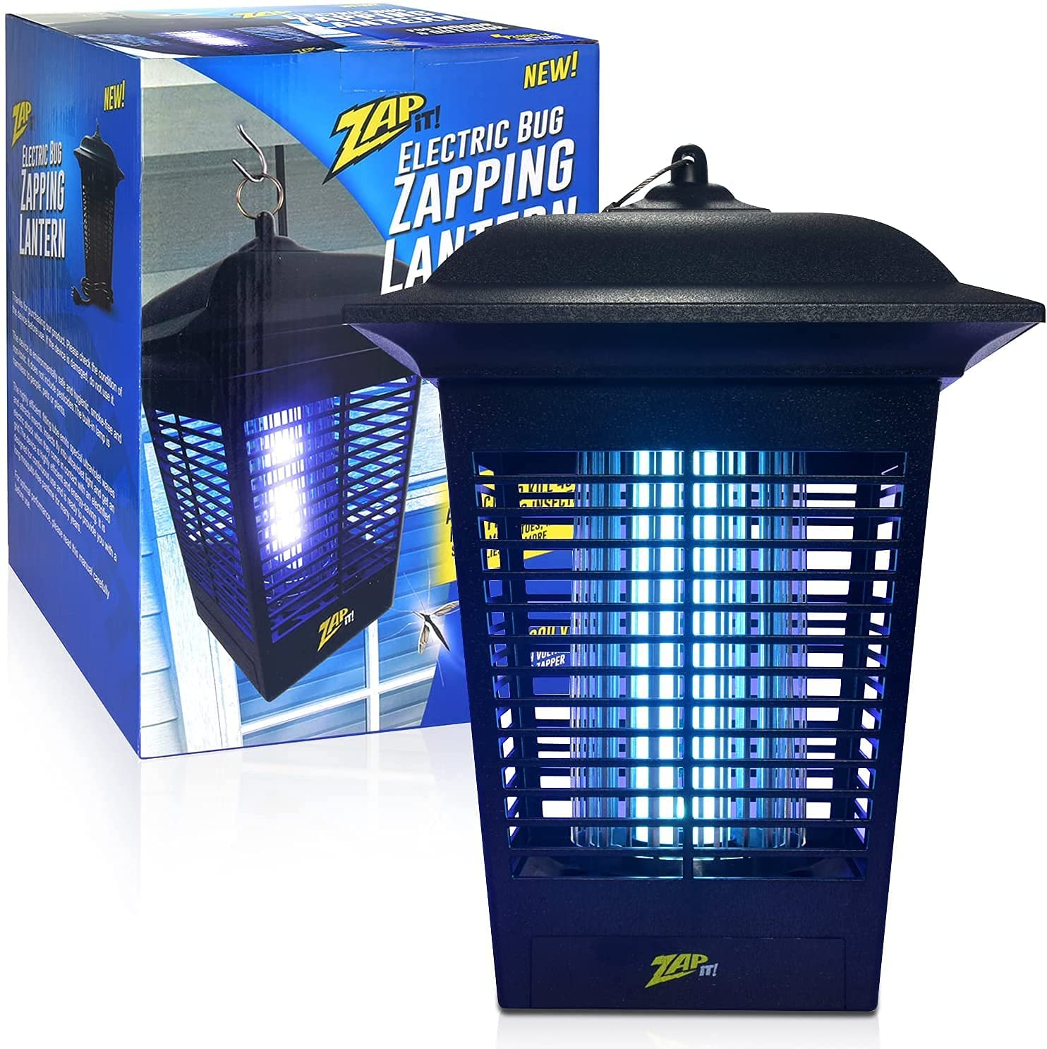 ZAP IT! Electric Bug Zapper Lantern - Indoor and Outdoor Plug-in 360 Degree Mosquito Control, Insect and Fly Killers | UV Light and Electric Shock Mosquito Killer Lamp | Includes Bug Collector