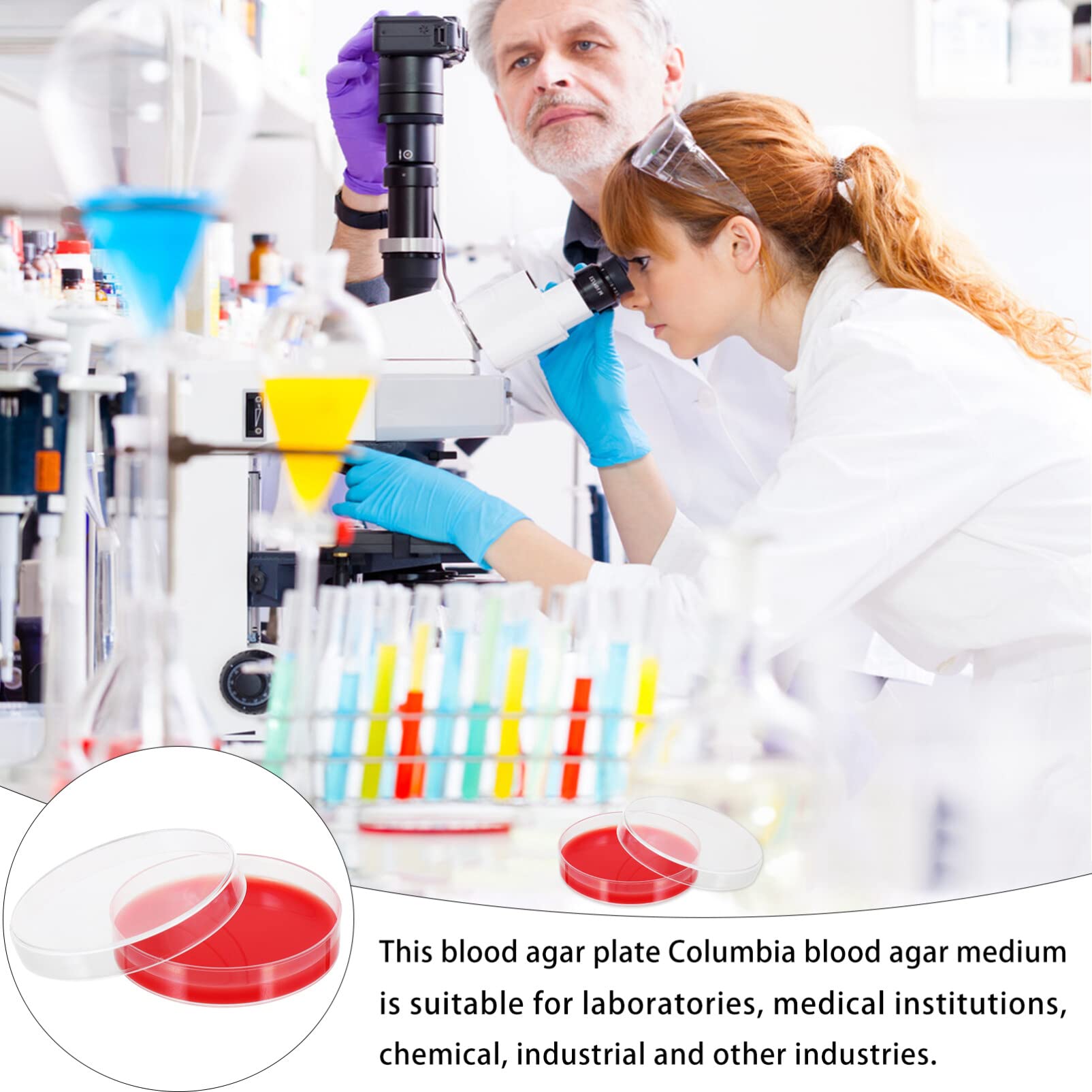 VILLCASE Blood Agar Plates, Blood Agar Medium Biological Determine Equipment, Lab Petri Dishes Blood Agar Plates Culture Dishes for Cultivation of Microorganisms